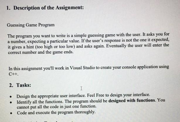 Solved 1. Description of the Assignment: Guessing Game | Chegg.com
