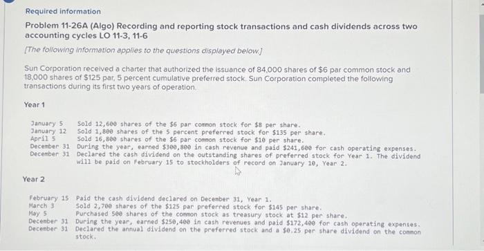 Solved Required information Problem 11-26A (Algo) Recording | Chegg.com