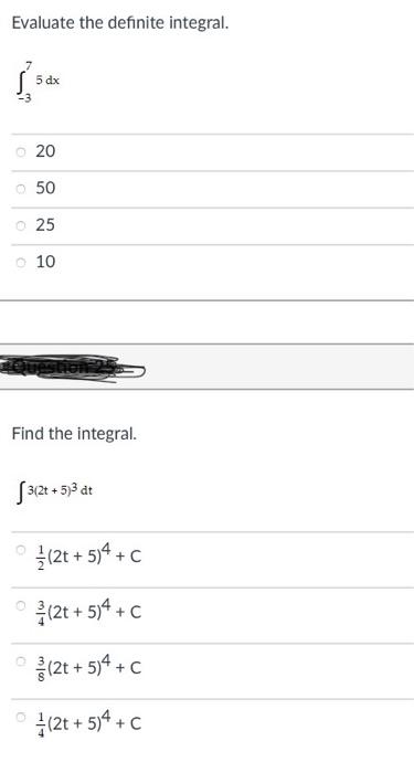Solved Evaluate the definite integral. 5 dx 20 50 25 10 | Chegg.com