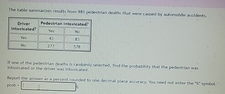 Solved The table summarizes results from 981 ﻿pedestrian | Chegg.com
