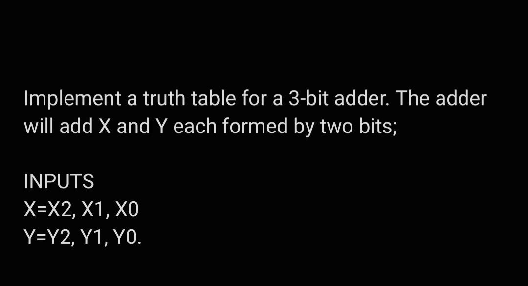 Solved Implement a truth table for a 3-bit adder. The adder | Chegg.com
