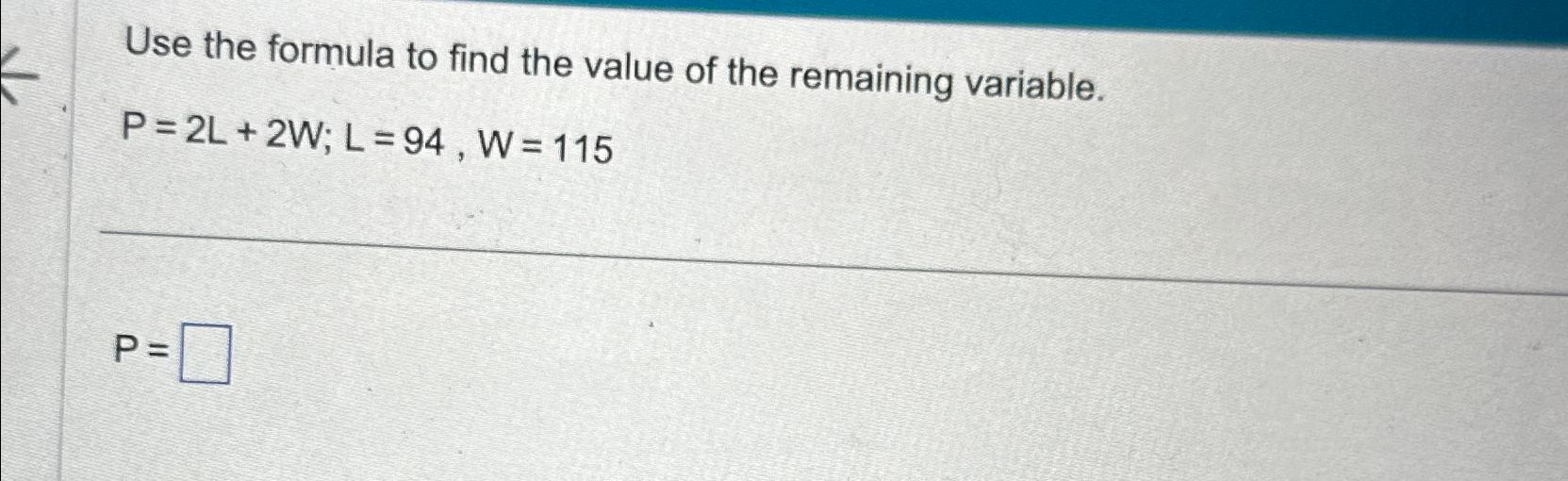 Solved Use the formula to find the value of the remaining | Chegg.com