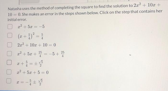 Solved Natasha uses the method of completing the square to | Chegg.com