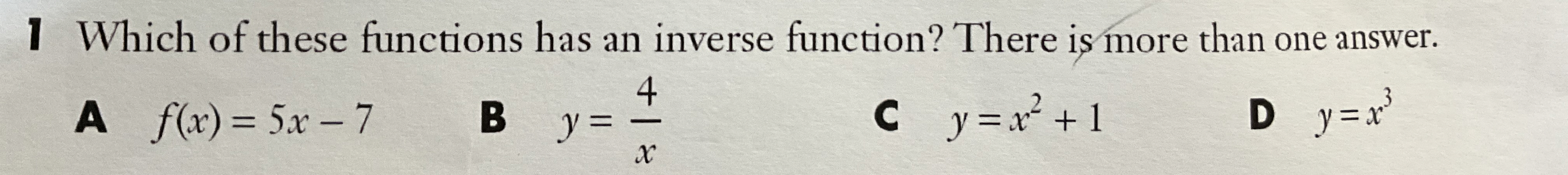 Solved 1 ﻿Which of these functions has an inverse function? | Chegg.com