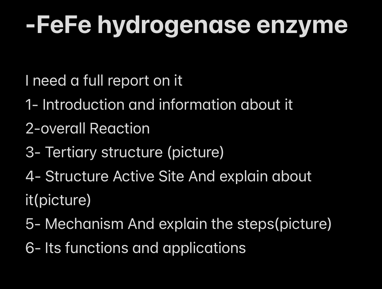 Solved -FeFe hydrogenase enzymeI need a full report on it1- | Chegg.com