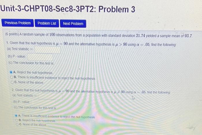 Solved 6 points) A random sample of 100 observations from a | Chegg.com