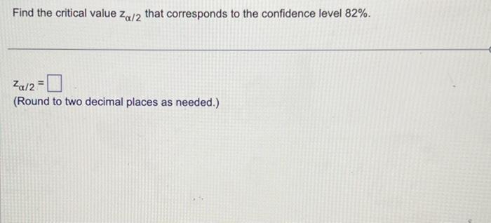 Solved Find the critical value Zα/2 that corresponds to the | Chegg.com