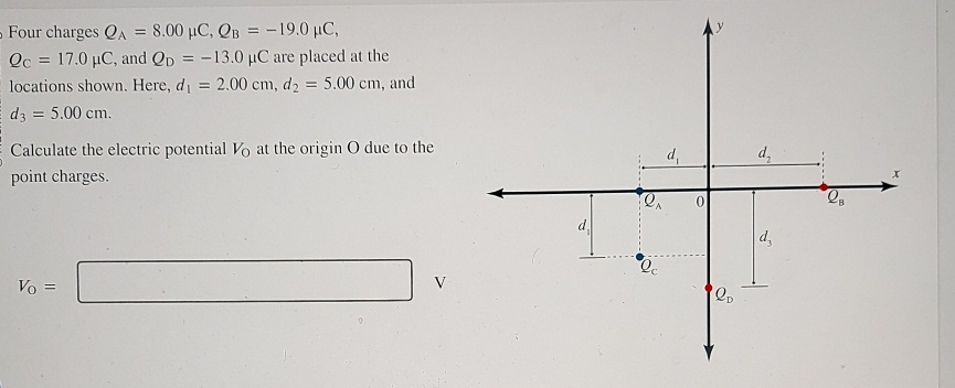 Solved Four charges QA=8.00μC,QB=-19.0μC, QC=17.0μC, ﻿and | Chegg.com
