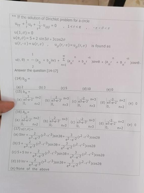 Solved ** If the solution of Dirichlet problem for a circle | Chegg.com