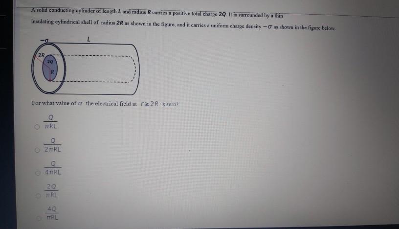Solved A solid conducting cylinder of length and radius R | Chegg.com