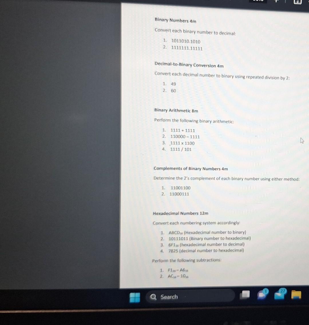 Solved Binary Numbers 4m Convert Each Binary Number To 