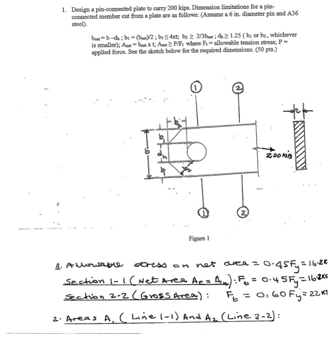 1. Design a pin-connected plate to carry 200 kips. | Chegg.com