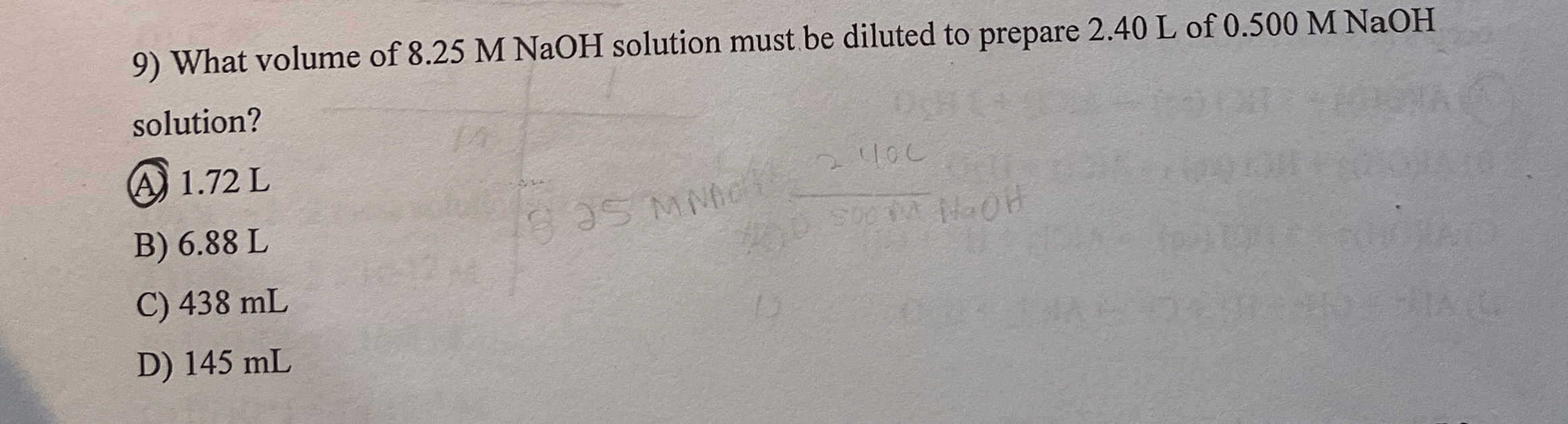 Solved What volume of 8.25 ﻿M NaOH solution must be diluted | Chegg.com