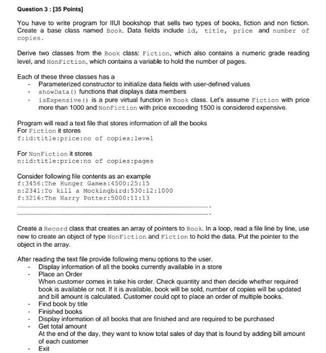 Solved Question 3 : [35 Points] You have to write program | Chegg.com