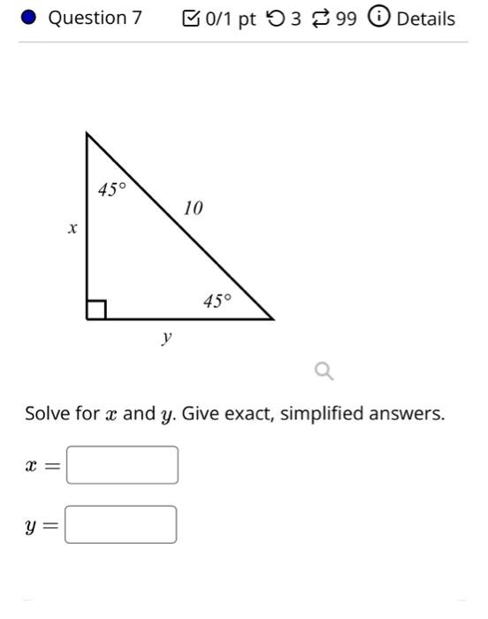 Solved Solve for x and y. Give exact, simplified answers. | Chegg.com