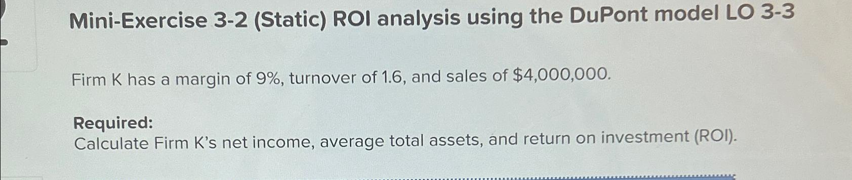 Mini-Exercise 3-2 (Static) ROI analysis using the | Chegg.com