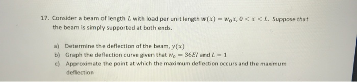Solved 17. Consider a beam of length L with load per unit | Chegg.com