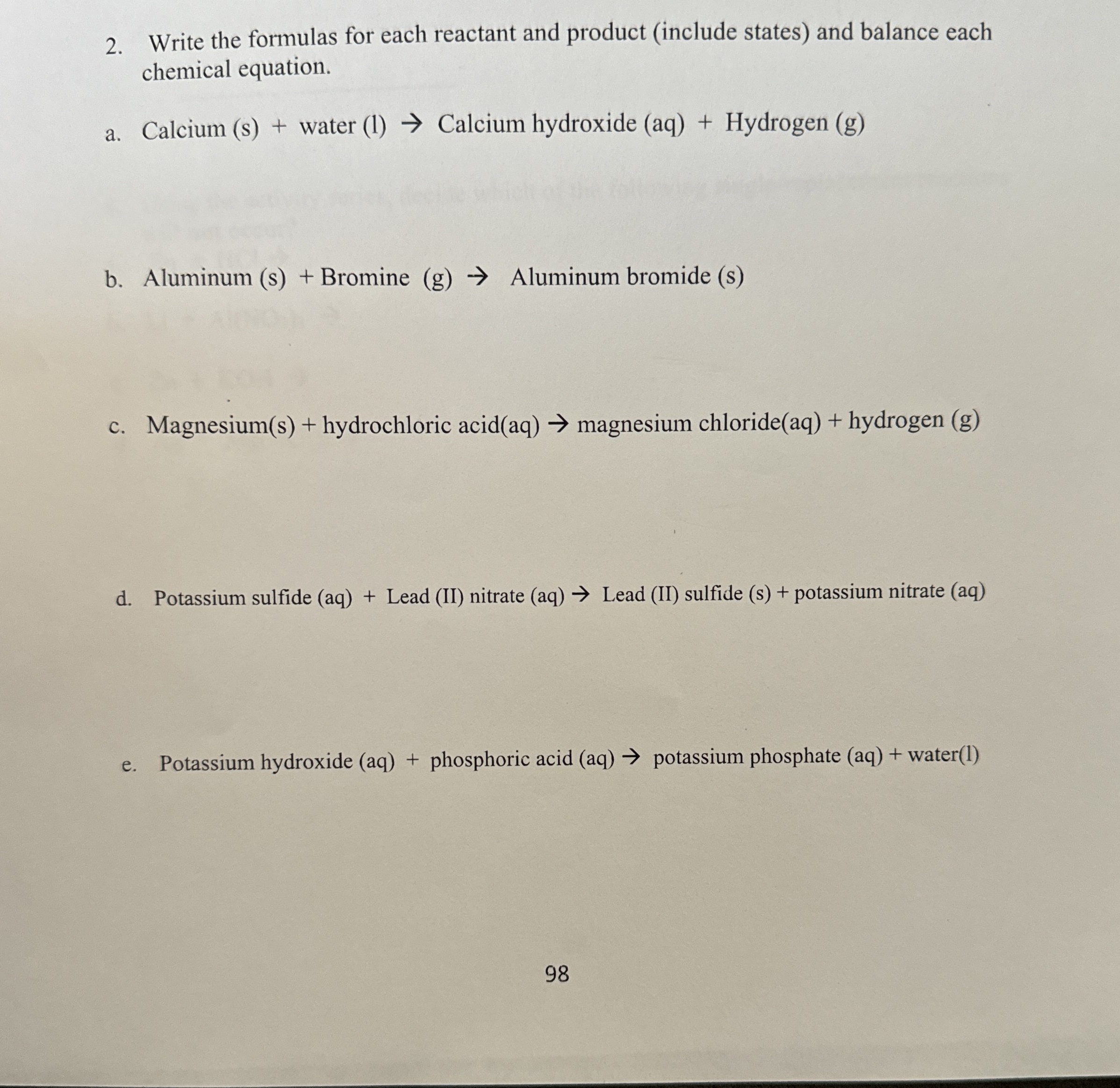 Solved Write the formulas for each reactant and product | Chegg.com