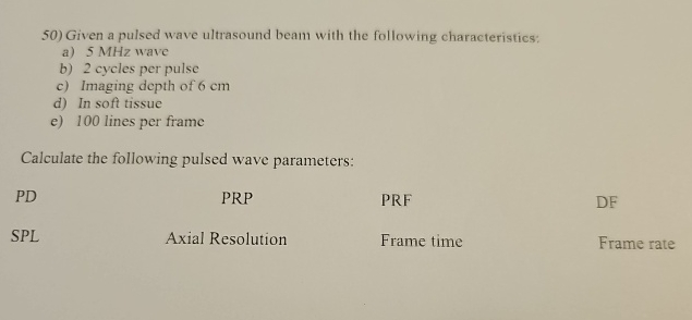 Solved Given a pulsed wave ultrasound beam with the | Chegg.com