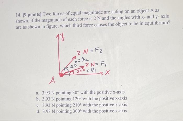 Solved 14. [9 points] Two forces of equal magnitude are | Chegg.com