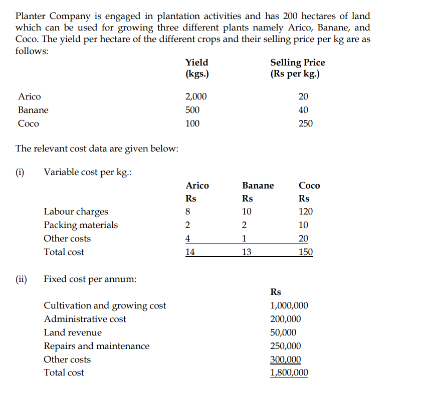 Solved Planter Company is engaged in plantation activities | Chegg.com