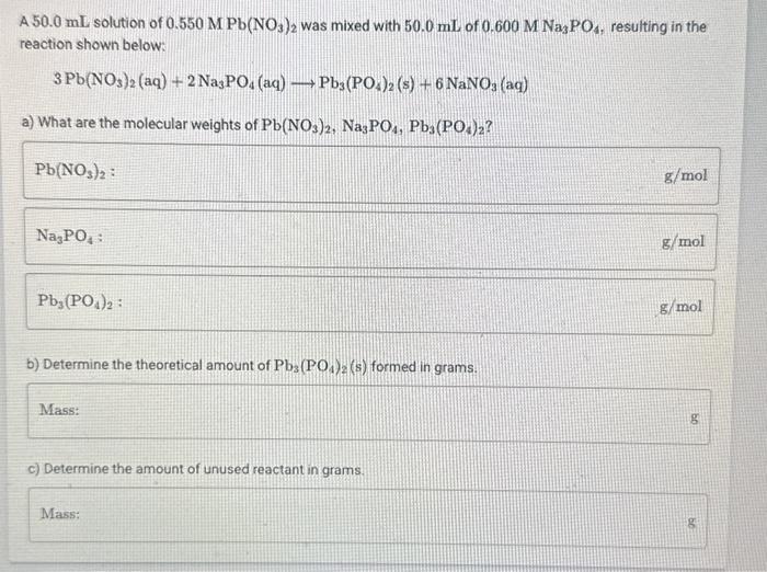 Solved A 50.0 mL solution of 0.550MPb(NO3)2 was mixed with | Chegg.com