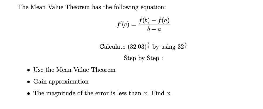 Solved The Mean Value Theorem has the following | Chegg.com