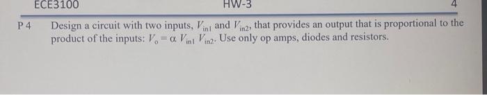 Solved 4 Design a circuit with two inputs, Vin 1 and Vin2 , | Chegg.com