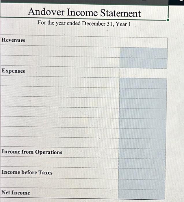 Solved Year 1 Income statement, Year 1 Balance sheet, and | Chegg.com