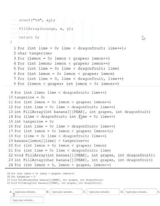 Solved 2 of 3 For each line of code labeled with a letter | Chegg.com