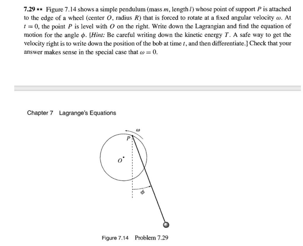 Solved 7.29⋆⋆ Figure 7.14 shows a simple pendulum (mass m, | Chegg.com