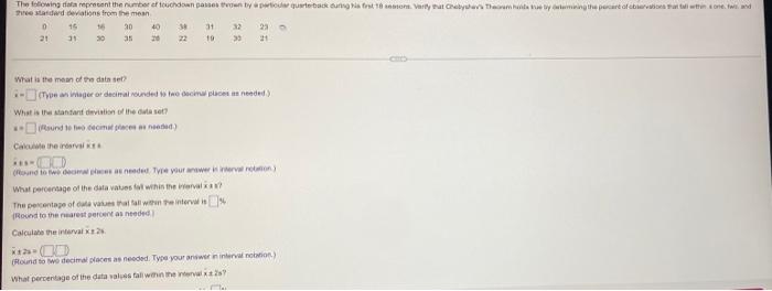 Solved The following data represent the number of touchdown | Chegg.com