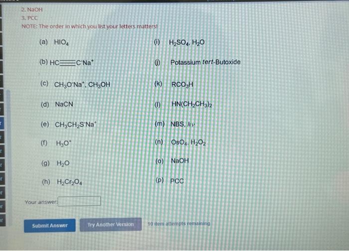 Solved From the choices provided below, list the reagent(s) | Chegg.com