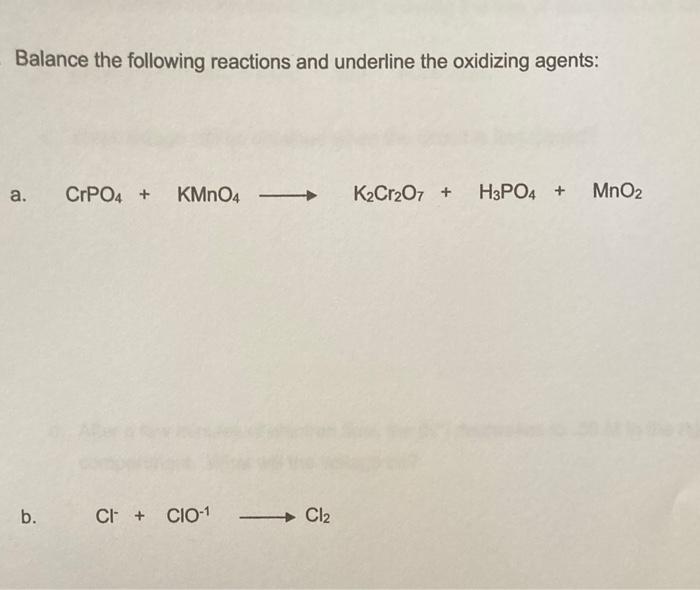 Solved Balance the following reactions and underline the | Chegg.com