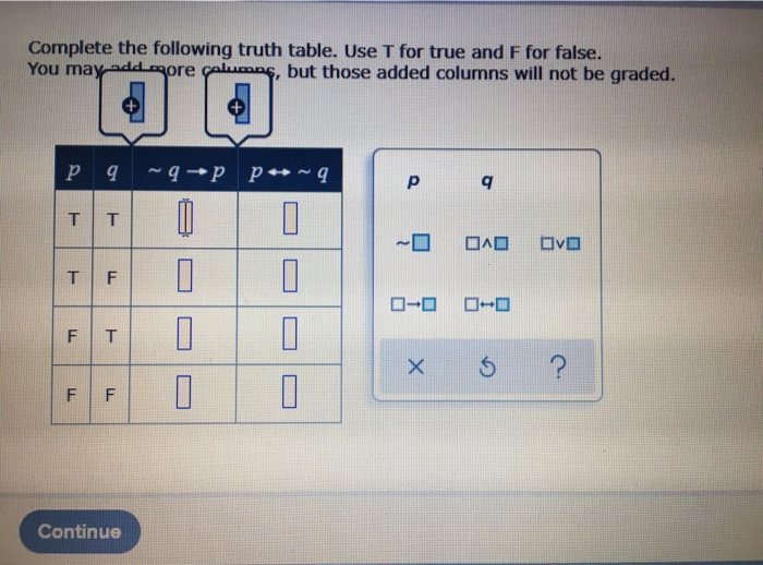 Solved Complete the following truth table. Use T for true | Chegg.com