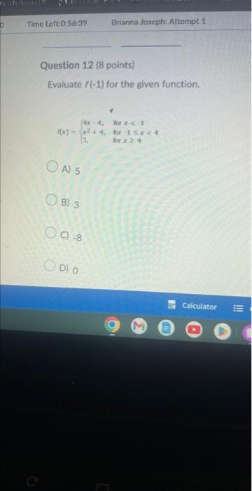Solved Evaluate f(−1) for the given function. | Chegg.com