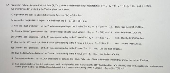 Solved 17. Regression Fallacy. Suppose that the data (X,Y):s | Chegg.com
