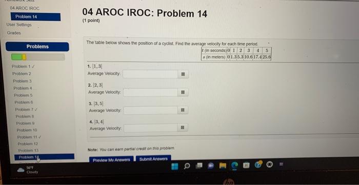 Solved 04 AROC IROC: Problem 14 (1 point) The table below | Chegg.com