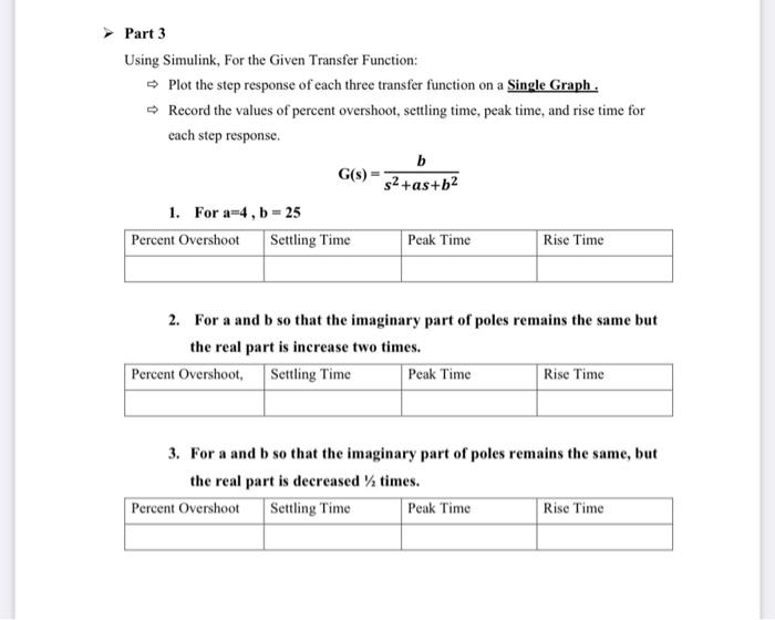 Solved > Part 3 Using Simulink, For the Given Transfer | Chegg.com