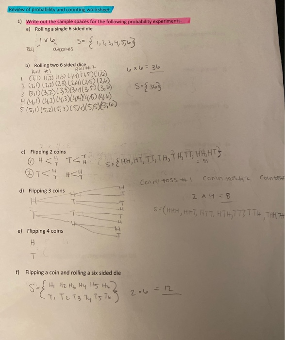 Solved Review of probability and counting worksheet 1) Write | Chegg.com
