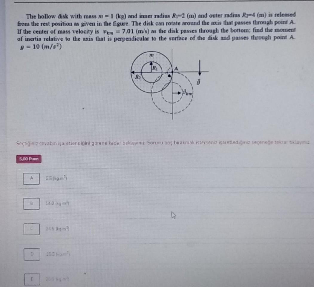 Solved The hollow disk with mass m - 1 (ke) and inner radius | Chegg.com