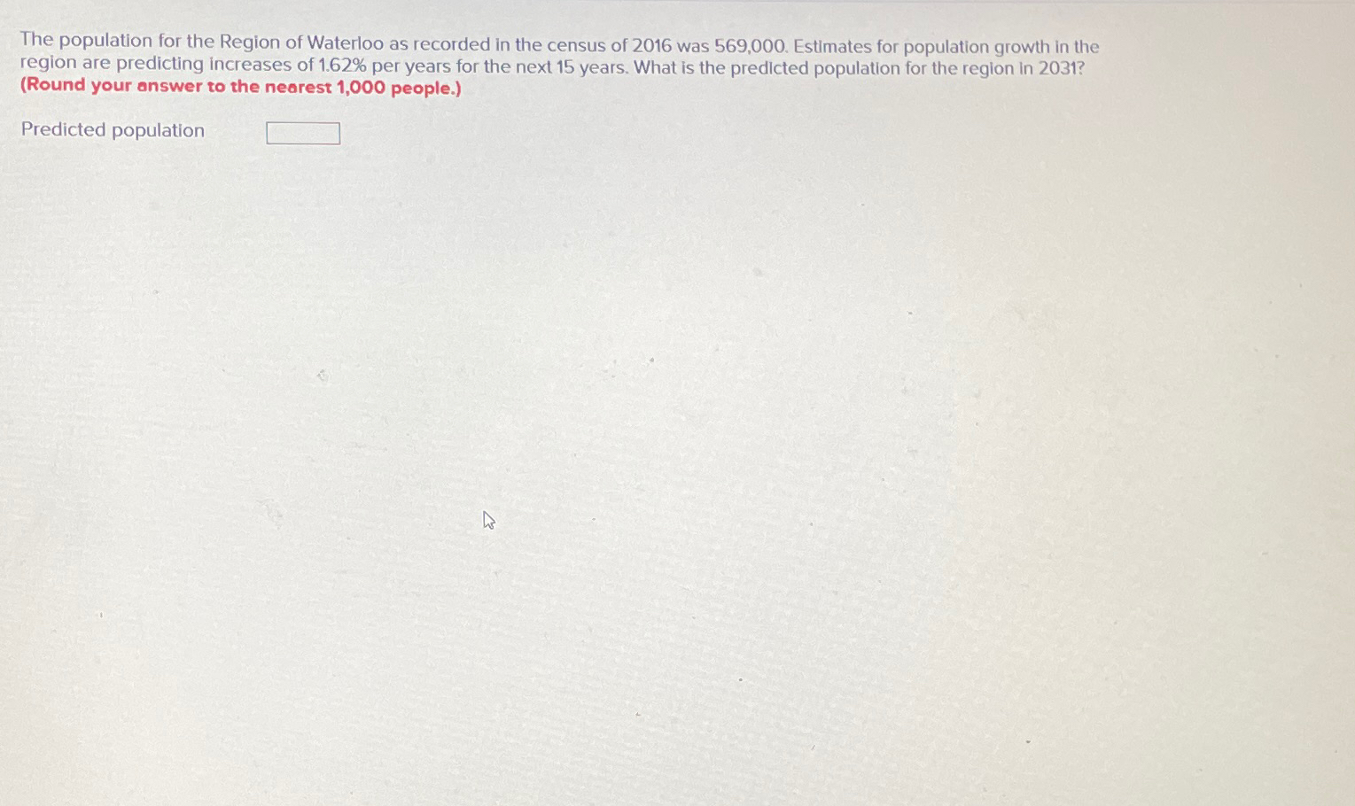 Solved The population for the Region of Waterloo as recorded | Chegg.com