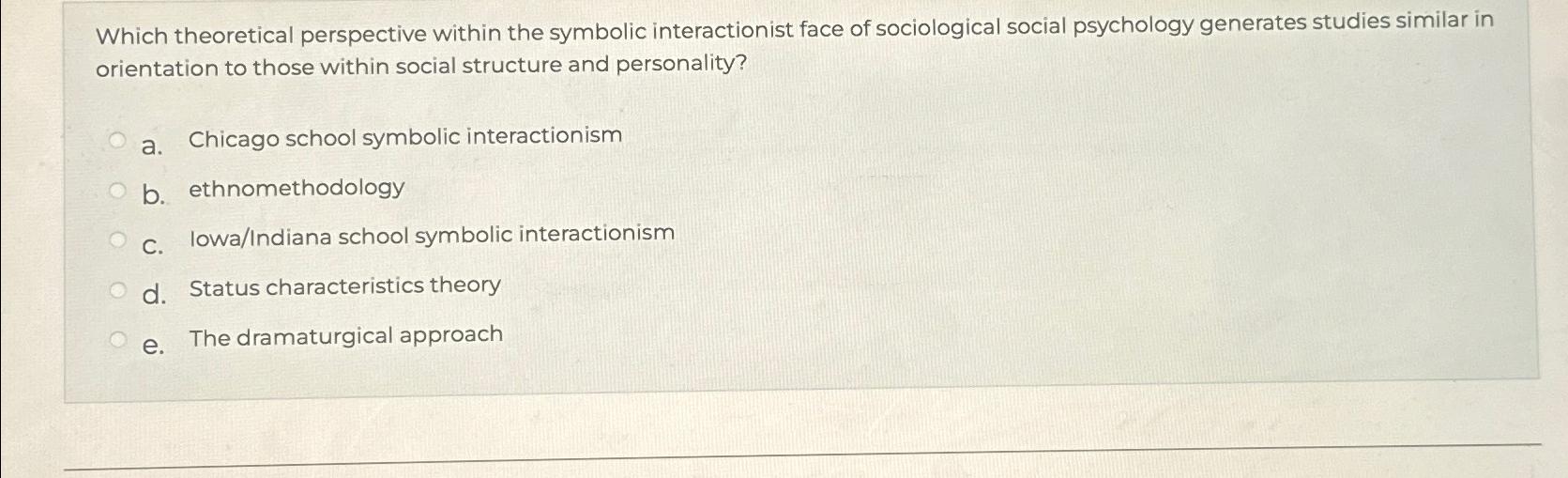 Solved Which theoretical perspective within the symbolic | Chegg.com