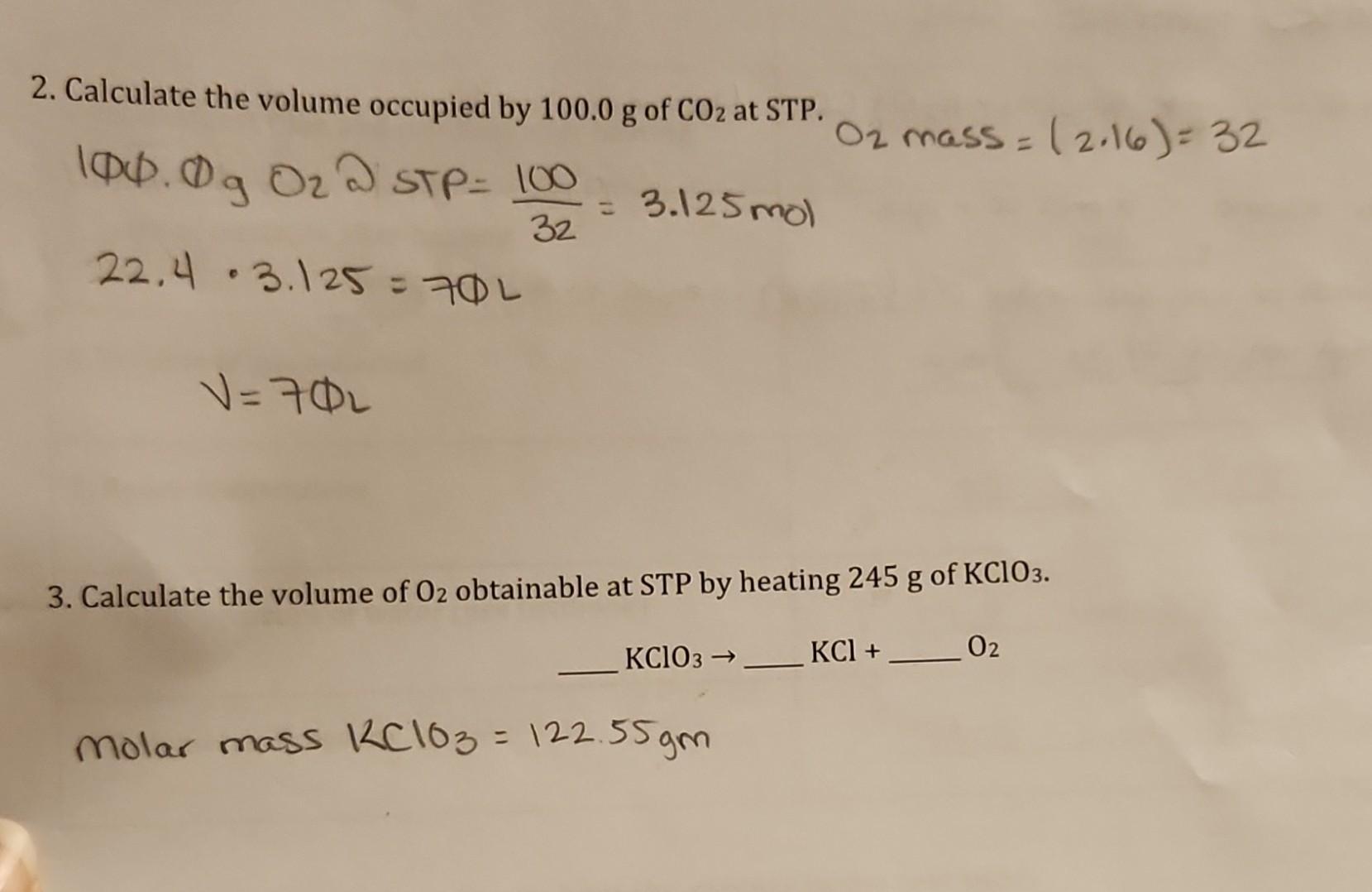 Solved 2. Calculate the volume occupied by 100.0 g of CO2 at | Chegg.com