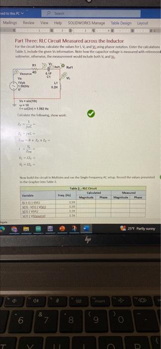 Solved Part Three: RLC Circuit Measured across the Inductor | Chegg.com