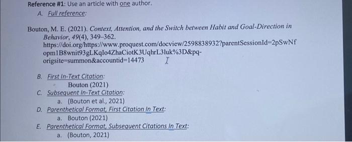 Reference \#1: Use an article with one author. A. | Chegg.com