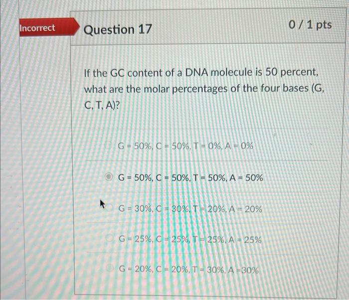 Solved If the GC content of a DNA molecule is 50 percent, | Chegg.com