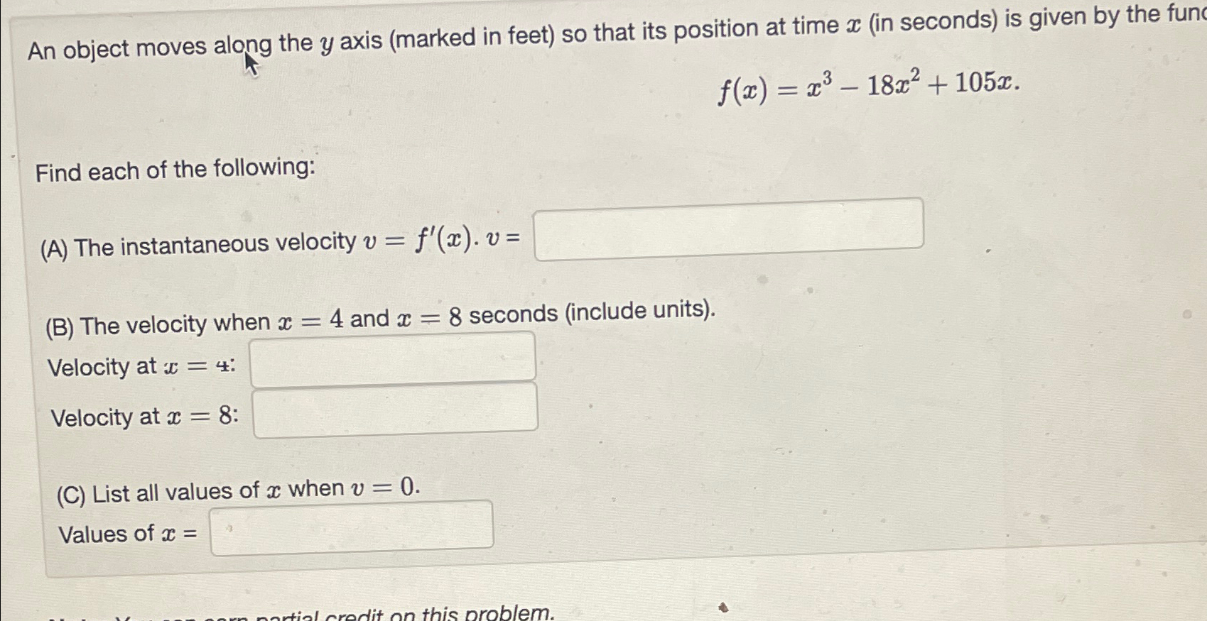Solved An object moves along the y ﻿axis (marked in feet) | Chegg.com