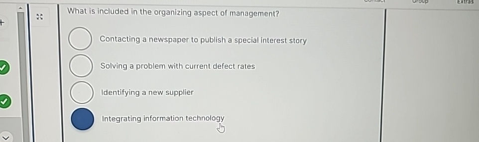 Solved What is included in the organizing aspect of | Chegg.com