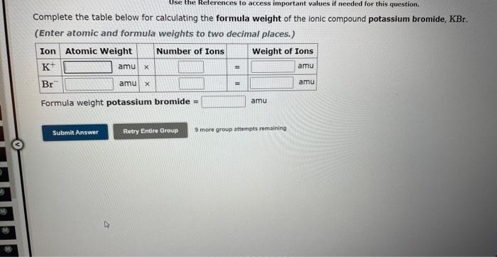 Solved Complete the table below for calculating the formula | Chegg.com